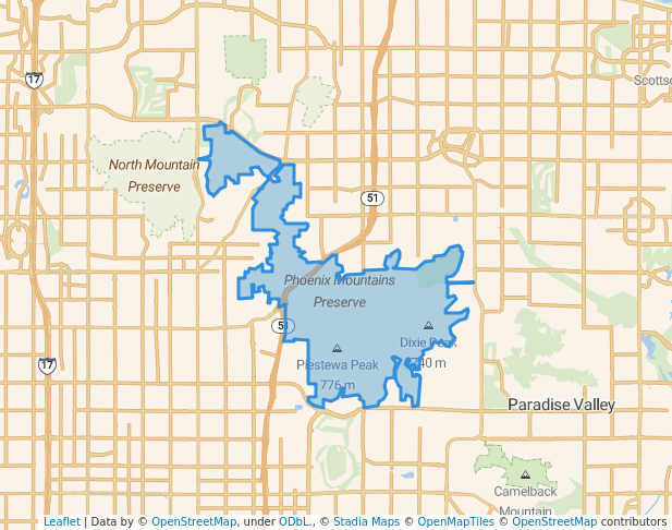 Phoenix Mountains Preserve in Phoenix | Map and Routes