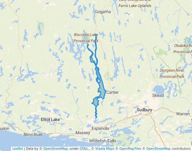 Spanish River Provincial Park in Cartier | Map and Routes