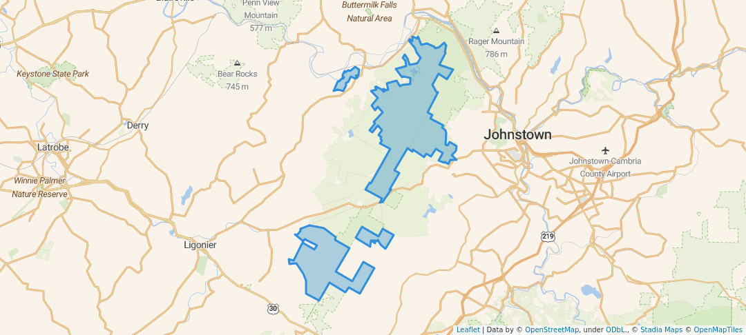 Physical Map Of Johnstown Pa Johnstown Pennsylvania US Topo Map