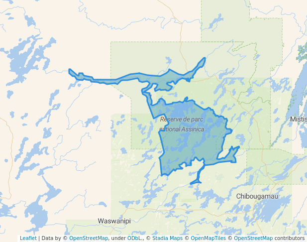 Réserve de parc national Assinica in Waswanipi | Map and Routes