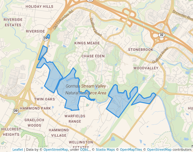 Gorman Stream Valley Natural Resource Area in Columbia | Map and Routes
