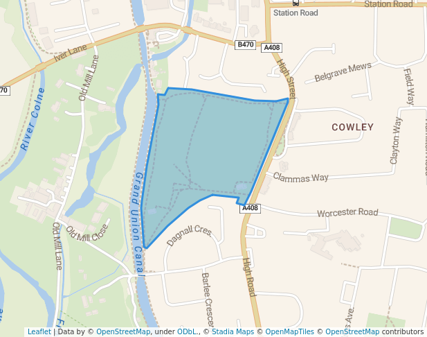 Cowley Hall Recreation Ground in Uxbridge | Map and Routes