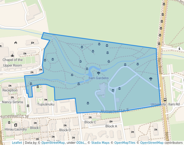 Ilam Gardens in Christchurch | Map and Routes