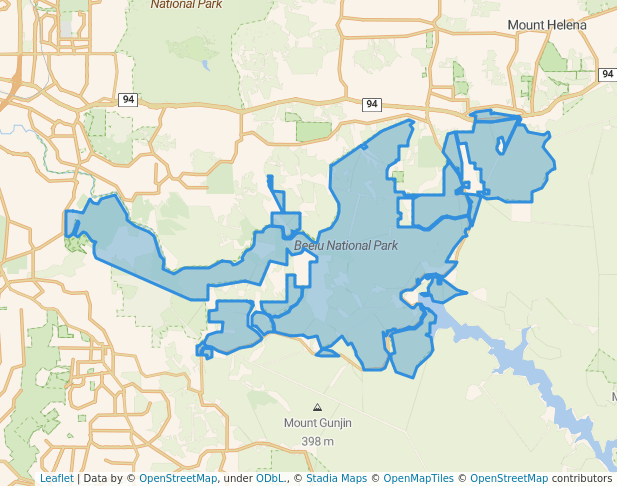 Beelu National Park in Mundaring | Map and Routes