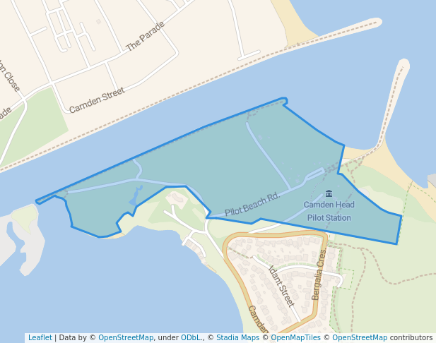 Pilot Beach Reserve in Camden Head | Map and Routes