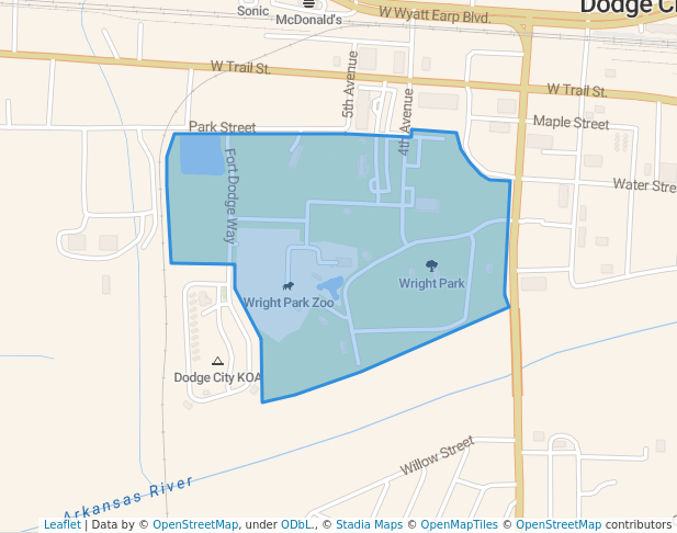 Wright Park in Dodge City | Map and Routes