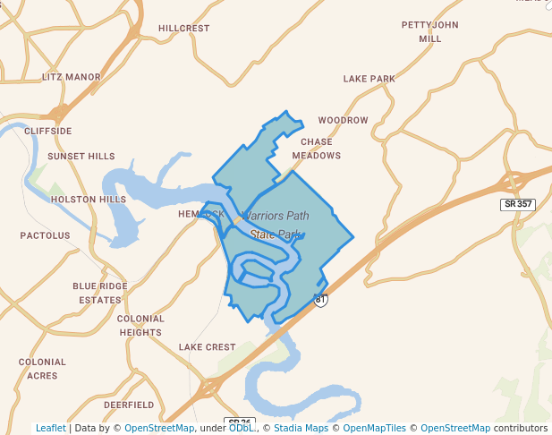 Warriors' Path State Park in Kingsport | Map and Routes