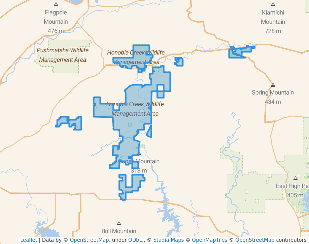 Honobia Creek Wildlife Management Area in Rattan | Map and Routes