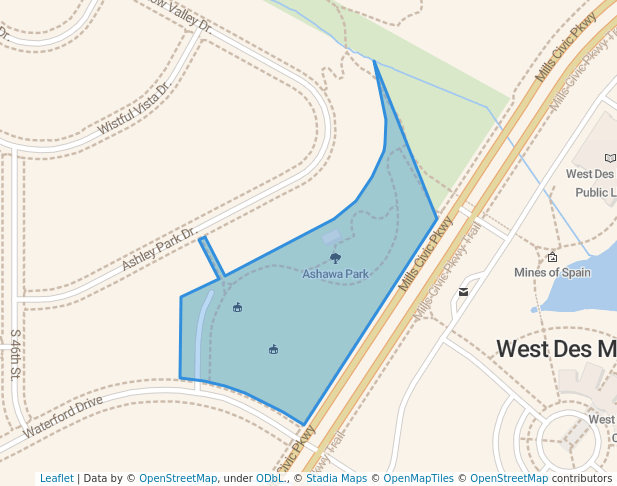 Ashawa Park in West Des Moines | Map and Routes