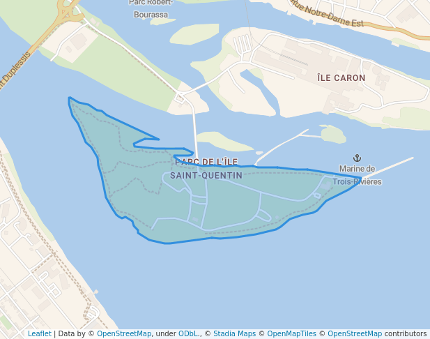 Parc de l'île Saint-Quentin in Trois-Rivières | Map and Routes