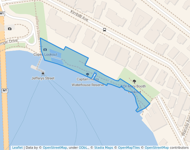 Captain Henry Waterhouse Reserve in Kirribilli | Map and Routes