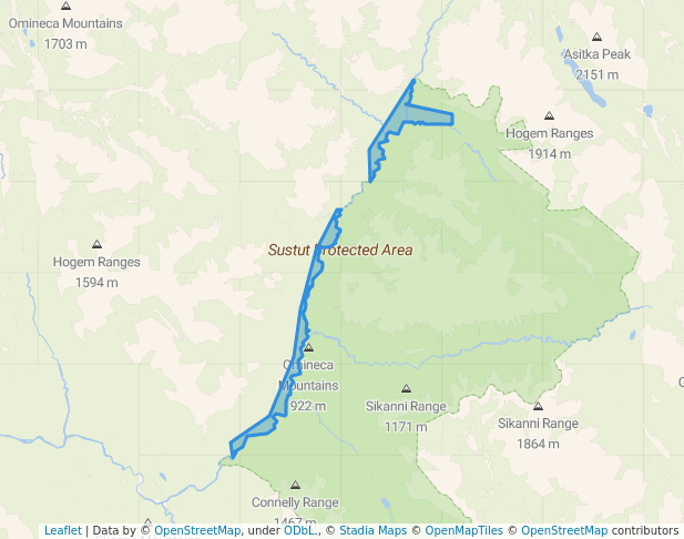 Sustut Protected Area in Takla Landing | Map and Routes