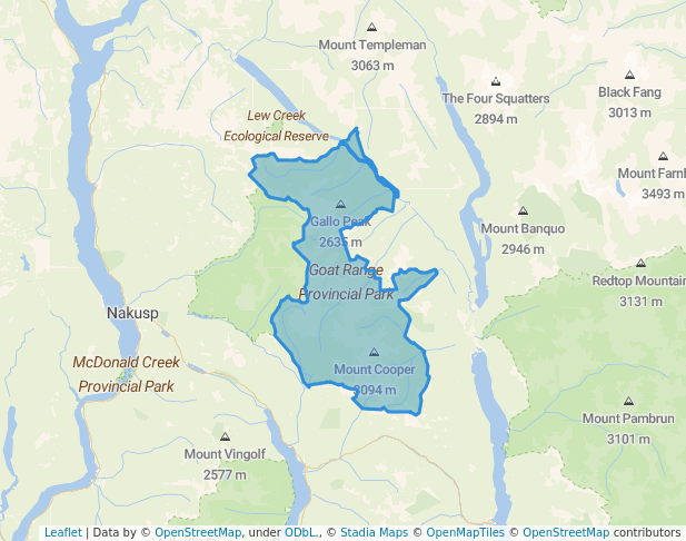 Goat Range Provincial Park in Meadow Creek | Map and Routes