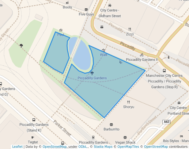 Piccadilly Gardens in Manchester | Map and Routes