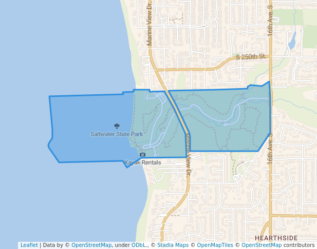 Saltwater State Park in Des Moines | Map and Routes