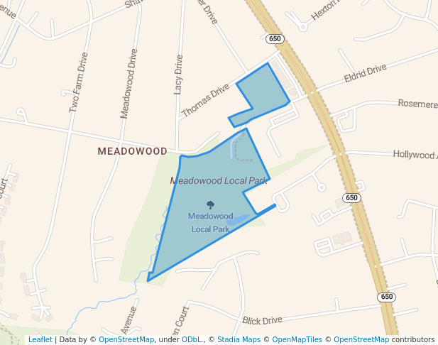 Meadowood Local Park in Colesville | Map and Routes
