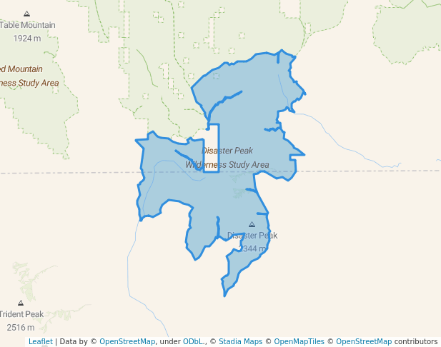 Disaster Peak Wilderness Study Area in Fields | Map and Routes