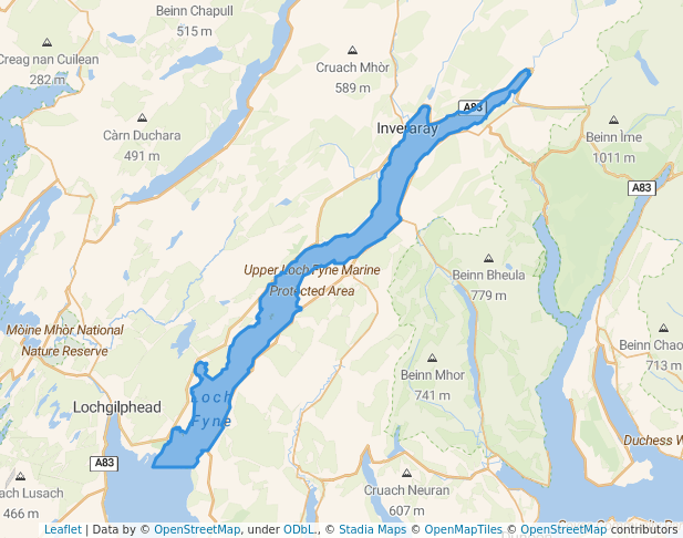Upper Loch Fyne Marine Protected Area in undefined | Map and Routes