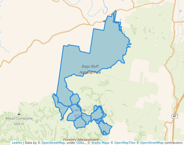 Bago Bluff National Park in Bago | Map and Routes