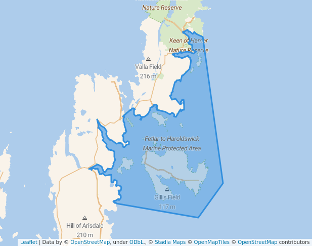 Fetlar to Haroldswick Marine Protected Area in Fetlar | Map and Routes