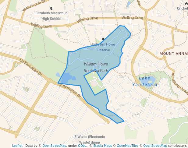 William Howe Regional Park in Mount Annan | Map and Routes