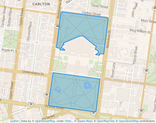 Carlton Gardens in Carlton | Map and Routes