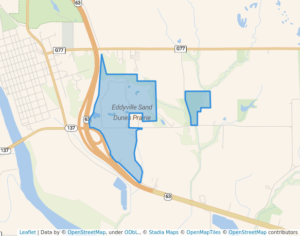 Eddyville Sand Dunes Prairie in Eddyville | Map and Routes