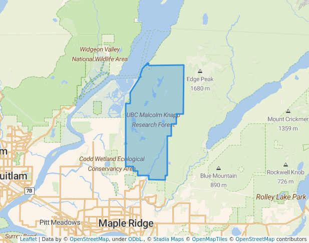 UBC Malcolm Knapp Research Forest in Pitt Meadows | Map and Routes
