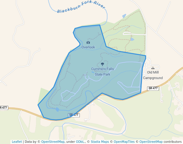 Cummins Falls State Park in Cookeville | Map and Routes