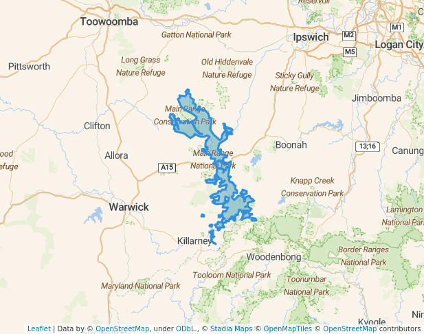 Main Range National Park in Tregony | Map and Routes