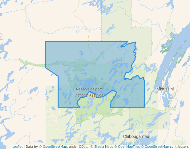 Réserve faunique Assinica in Waswanipi | Map and Routes