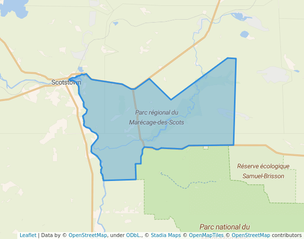 Parc régional du Marécage-des-Scots in Scotstown | Map and Routes