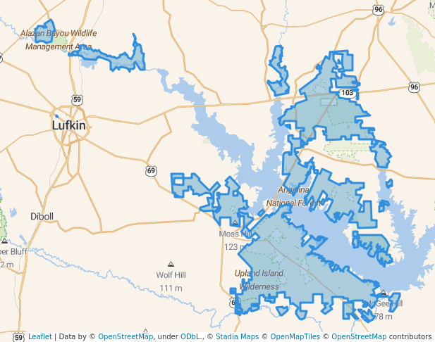 Angelina National Forest in Broaddus | Map and Routes