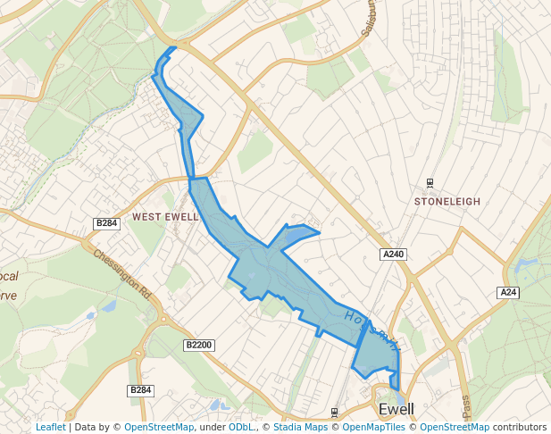 Hogsmill Open Space in Epsom | Map and Routes