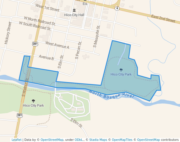 Hico City Park in Hico | Map and Routes