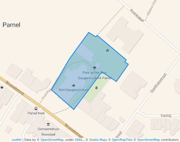 Park achter Sint-Gaugericuskerk Pamel in Roosdaal | Map and Routes
