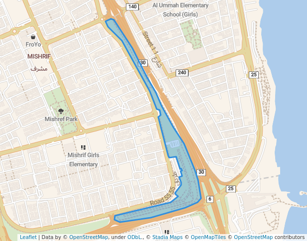 Mishref Park & walkway in Mubarak Al-Abdullah | Map and Routes