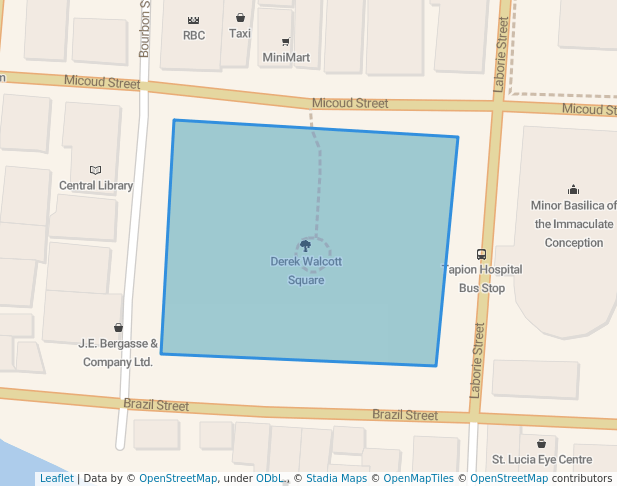 Derek Walcott Square in Castries | Map and Routes