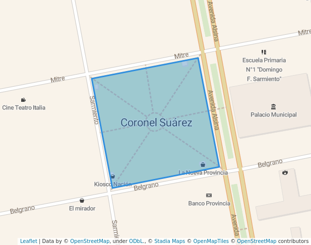 Plaza San Martín in Coronel Suarez | Map and Routes