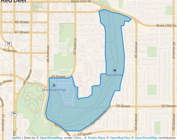 Barrett Park in Red Deer | Map and Routes