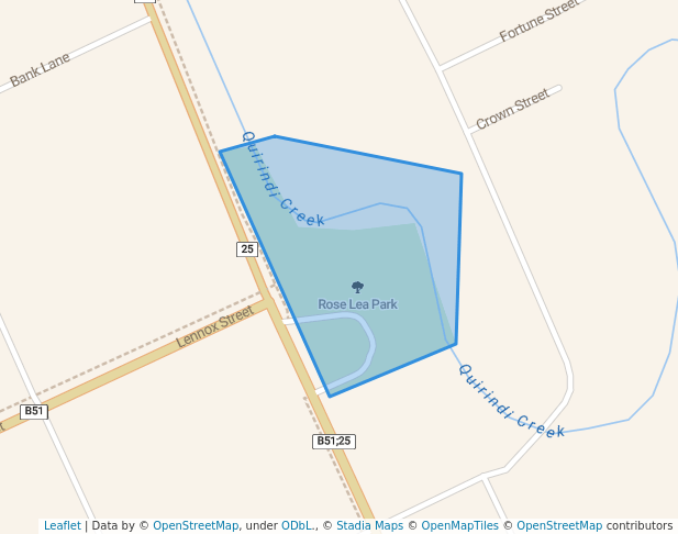 Rose Lea Park in Quirindi | Map and Routes