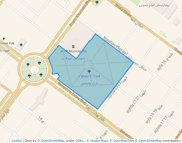 Valiasr-E- Park in Jiroft | Map and Routes