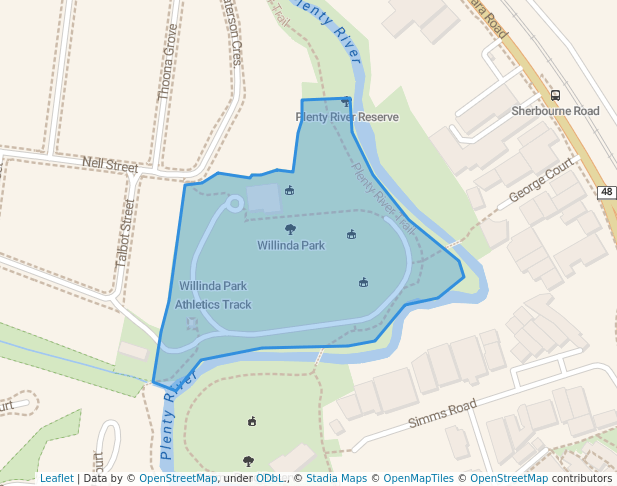 Willinda Park in Greensborough | Map and Routes
