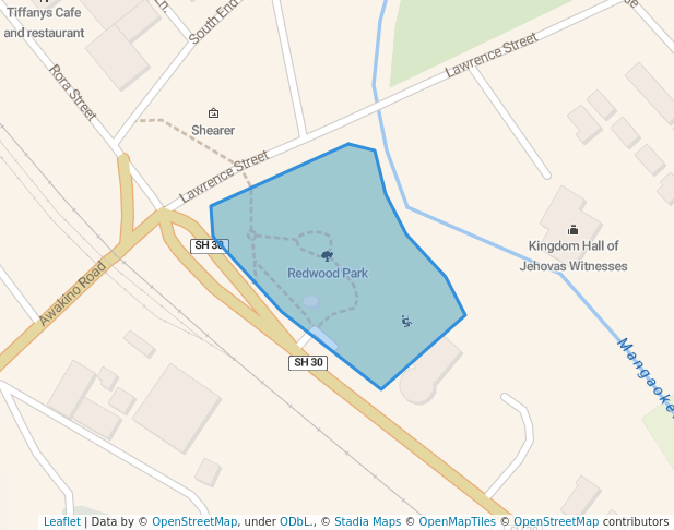 Redwood Park in Te Kuiti | Map and Routes