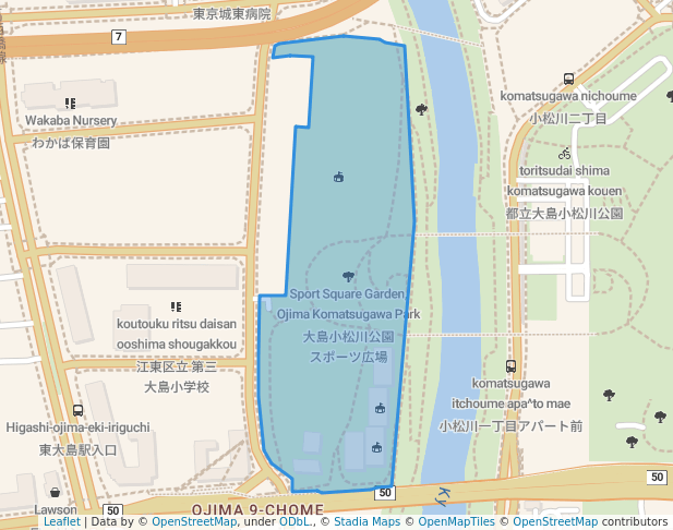 Sport Square Garden, Ojima Komatsugawa Park in Koto City | Map and Routes