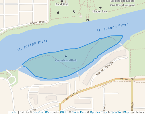Kamm Island Park in Mishawaka | Map and Routes