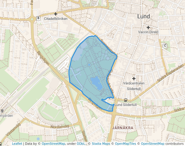 Stadsparken in Lund | Map and Routes