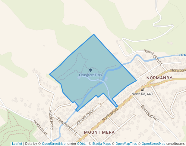 Chingford Park in Dunedin | Map and Routes