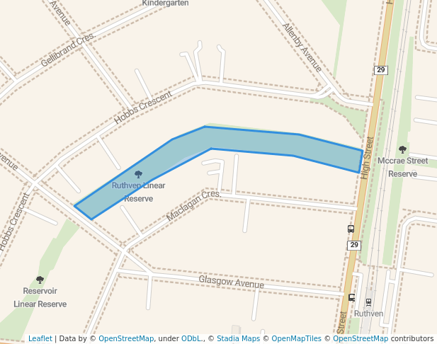 Ruthven Linear Reserve in Reservoir | Map and Routes