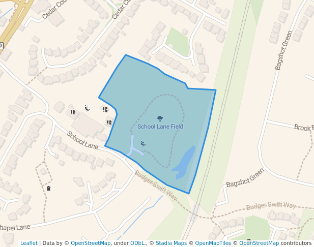 School Lane Field in Bagshot | Map and Routes